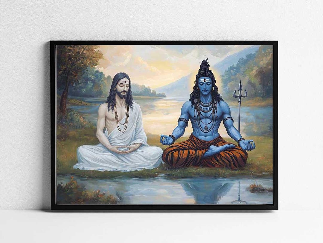 Lord Shiva Meditating With Jesus Christ, Jesus Meditating Along With ...