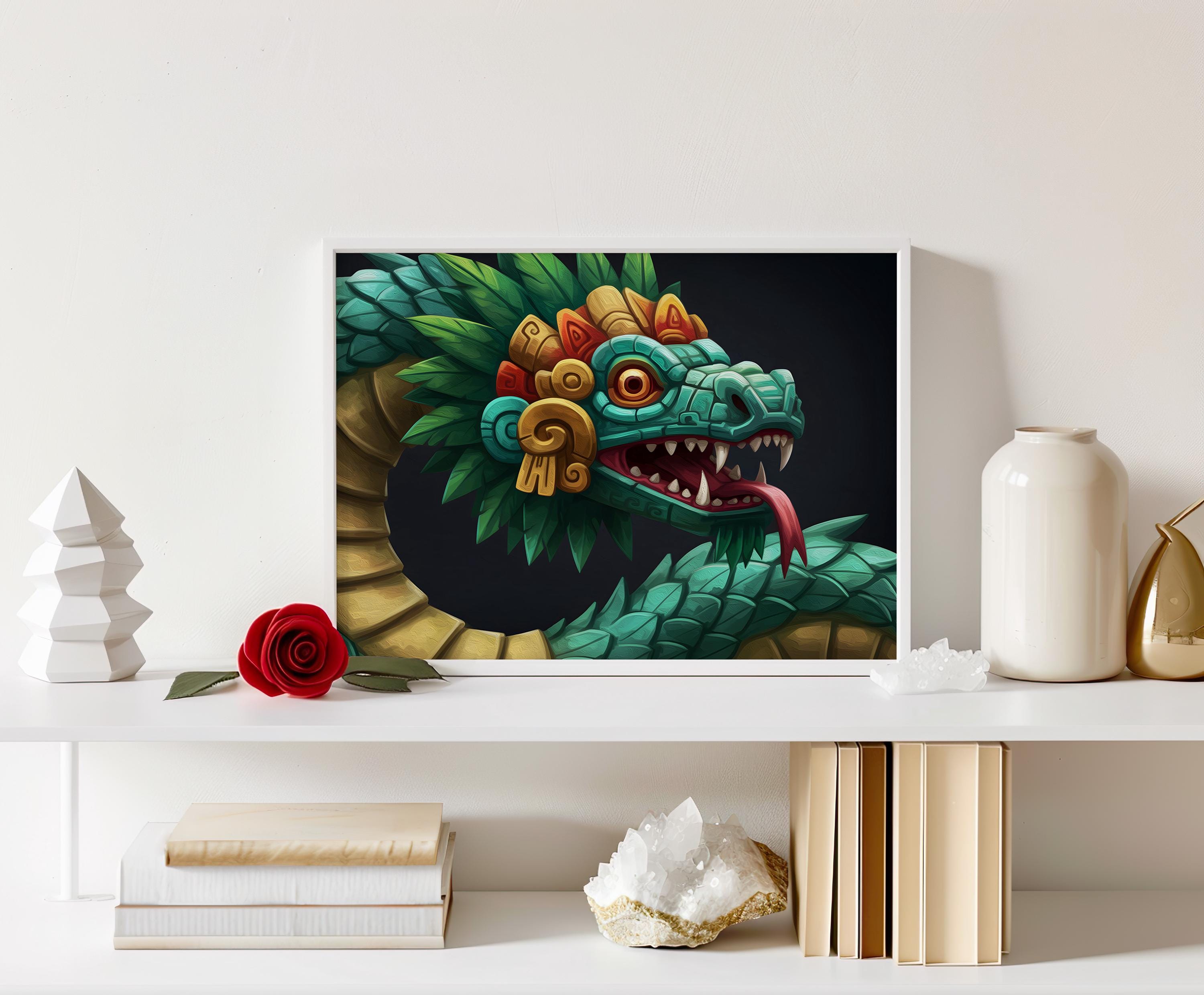 Aztec Wall Art, Quetzalcoatl Art, Aztec Serpent God Decor, Quetzalcóatl ...