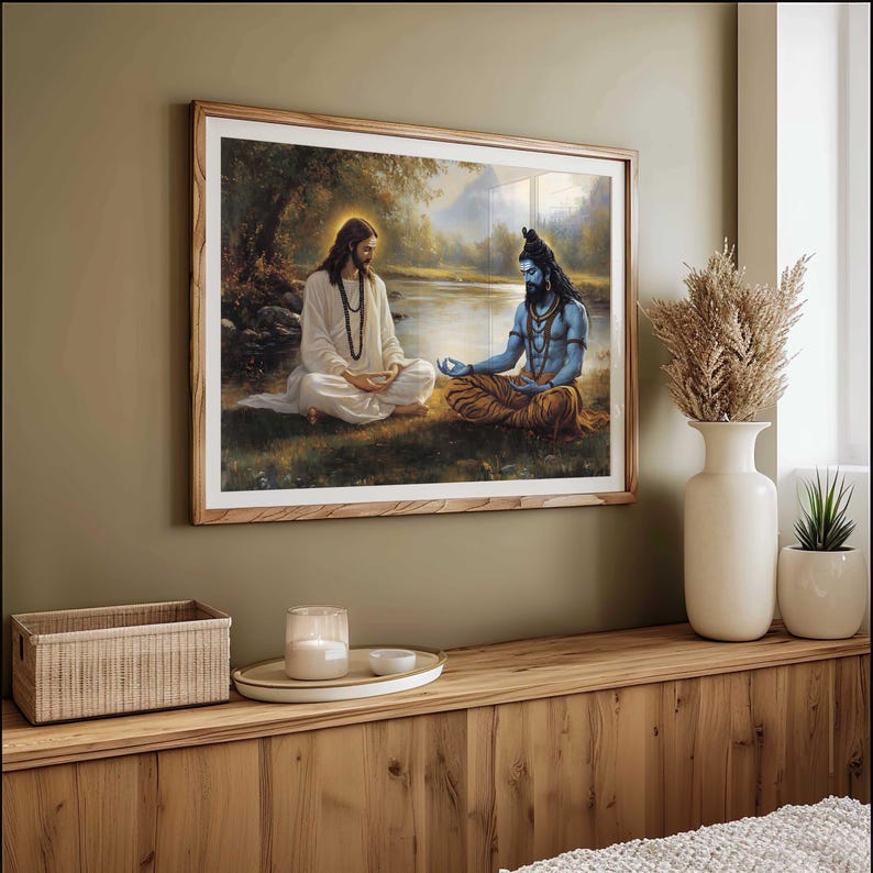 Lord Shiva Meditating With Jesus Christ, Jesus Meditating Along With ...