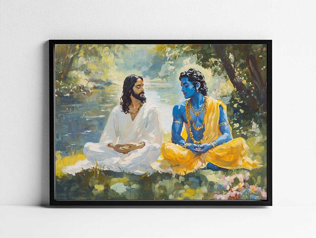 Lord Krishna Meditating With Jesus Christ, Jesus Meditating Along With ...