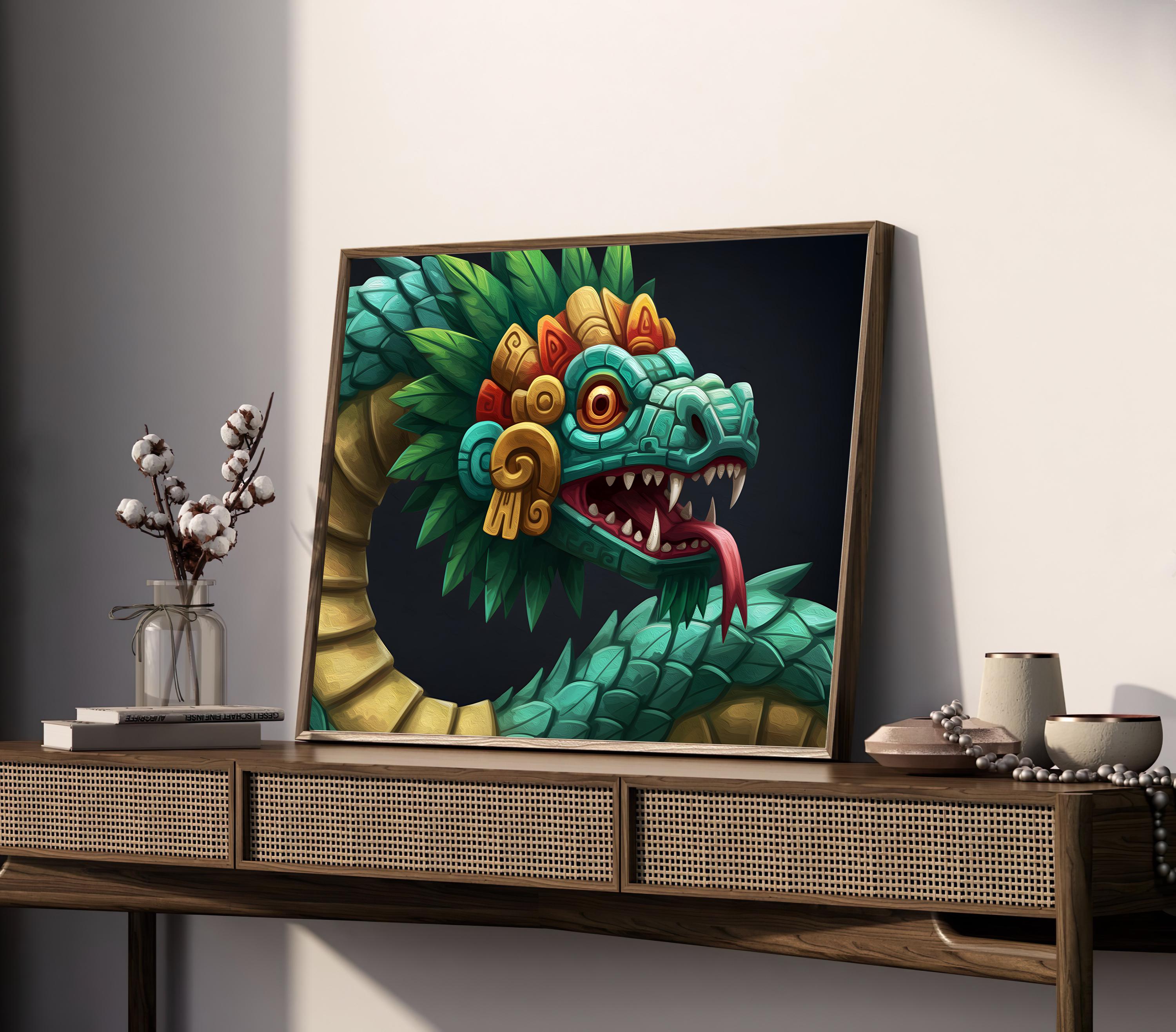Aztec Wall Art, Quetzalcoatl Art, Aztec Serpent God Decor, Quetzalcóatl ...