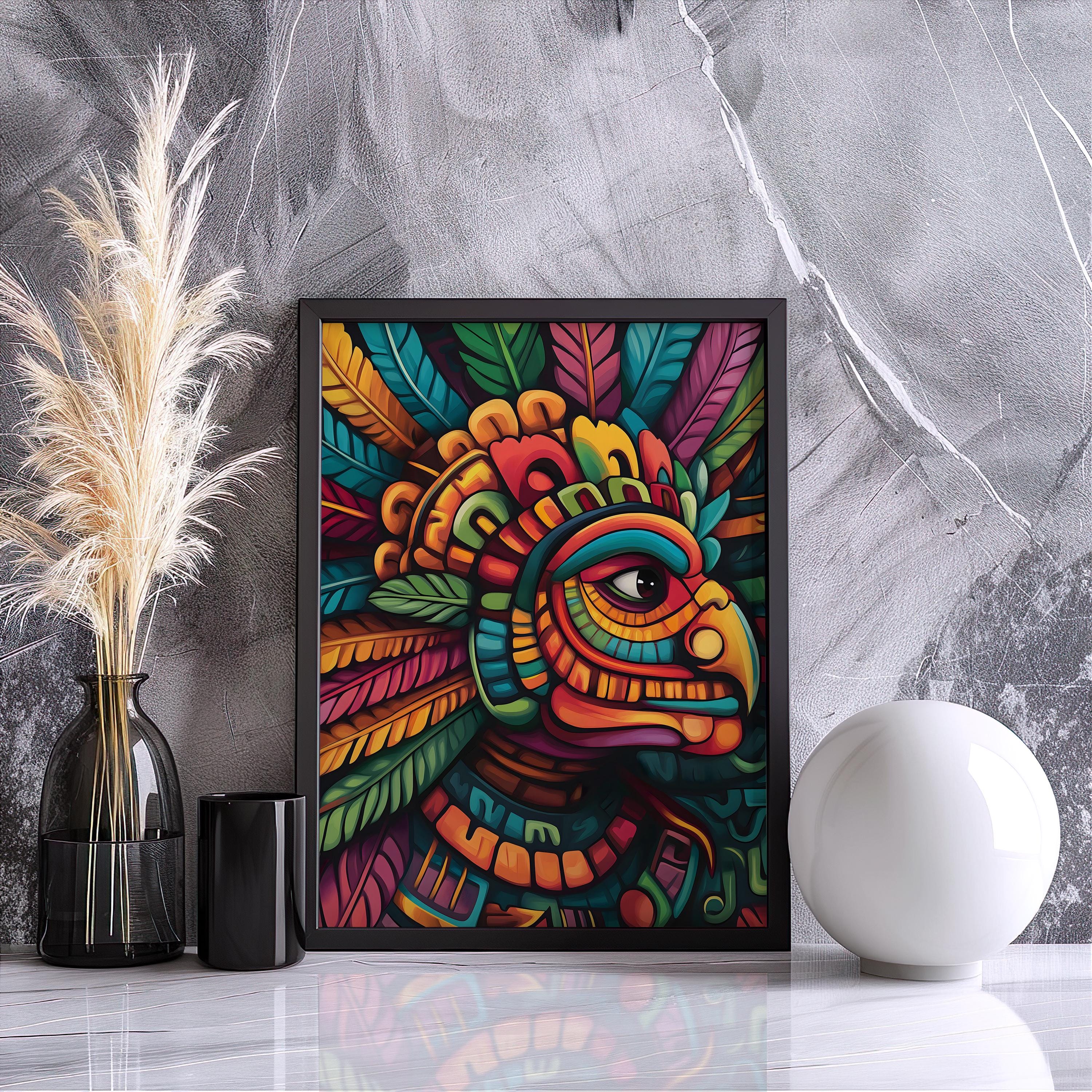 Aztec Wall Art, Quetzalcoatl Art, Aztec Serpent God Decor, Quetzalcóatl ...