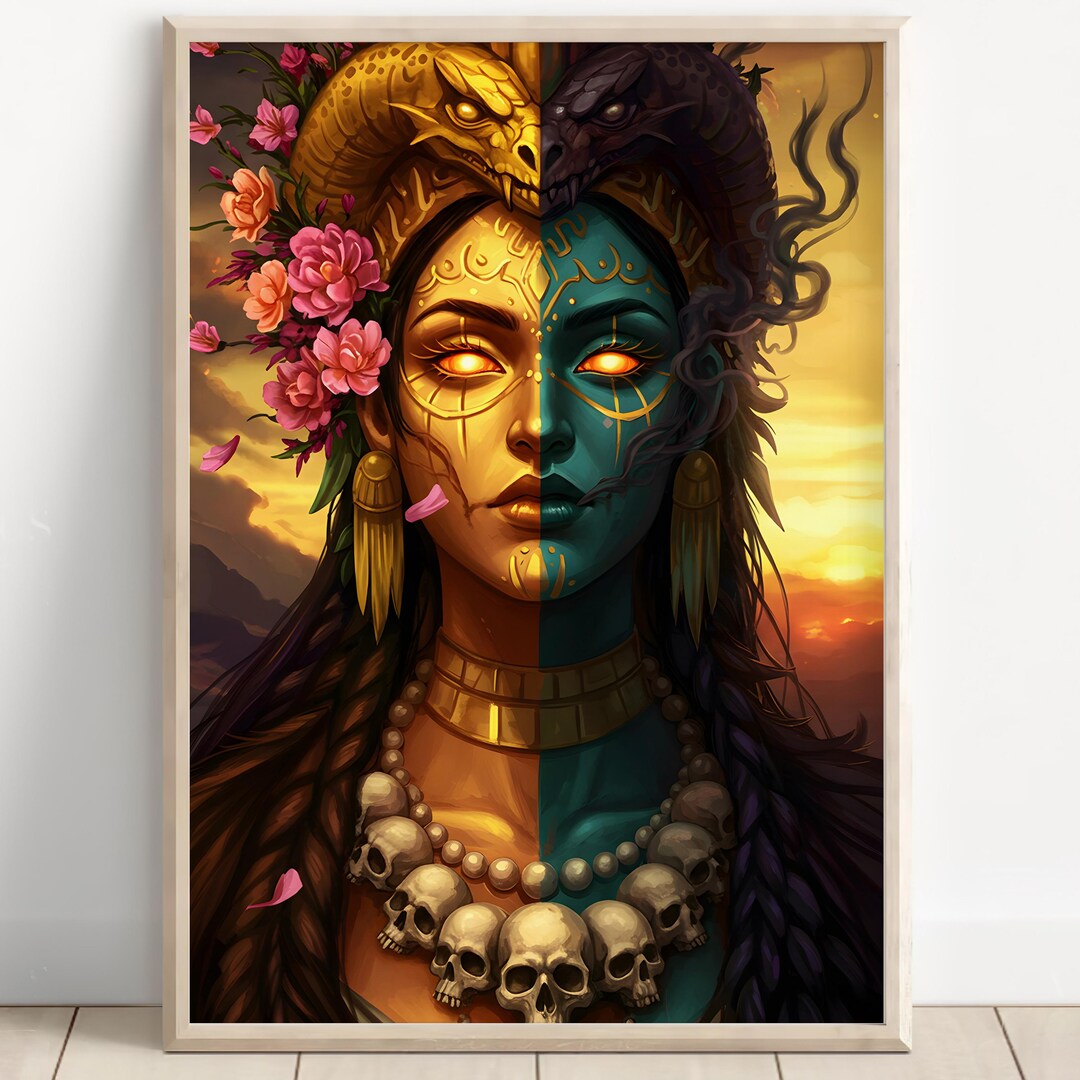 Aztec Wall Art, Coatlicue Art, Aztec Goddess of Earth Decor, Aztec Mythology Artwork, Mexican ...