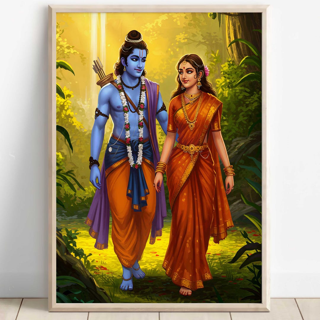 Ram and Sita, Lord Rama, Hindu God Wall Art, Ram, Rama, Indian God ...