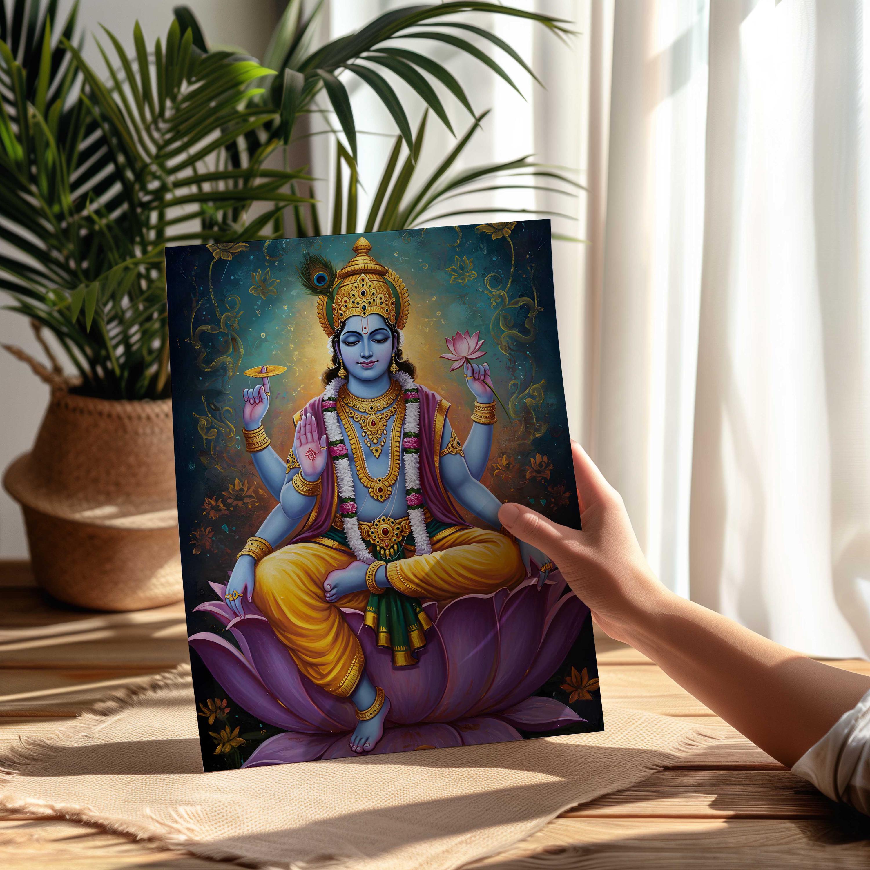 Vishnu Art, Hindu God Wall Art, VISHNU, Indian God, Lord Narayana ...