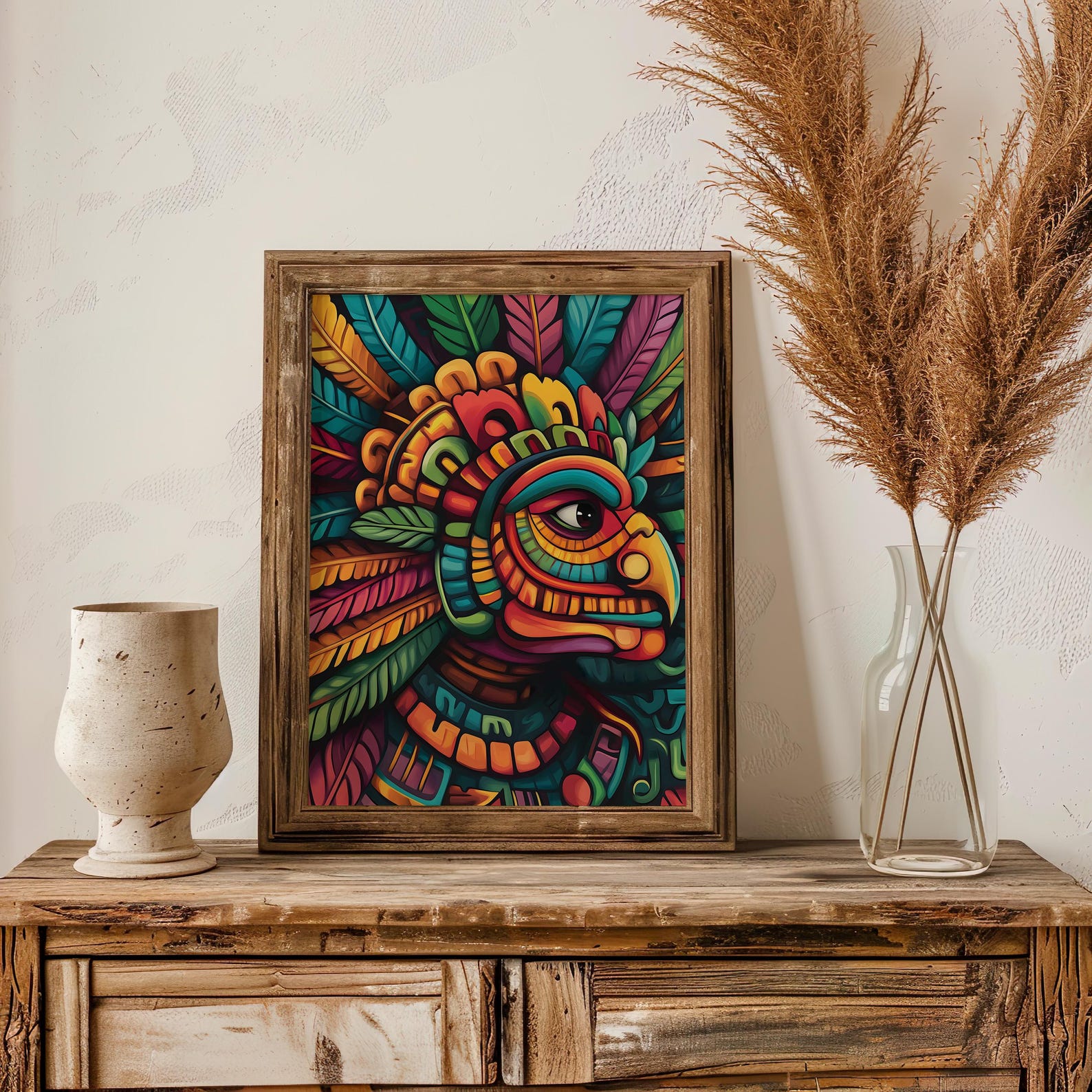 Aztec Wall Art, Quetzalcoatl Art, Aztec Serpent God Decor, Quetzalcóatl ...