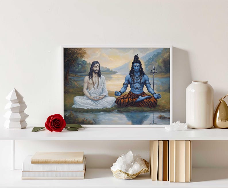 Lord Shiva Meditating With Jesus Christ, Jesus Meditating Along With ...