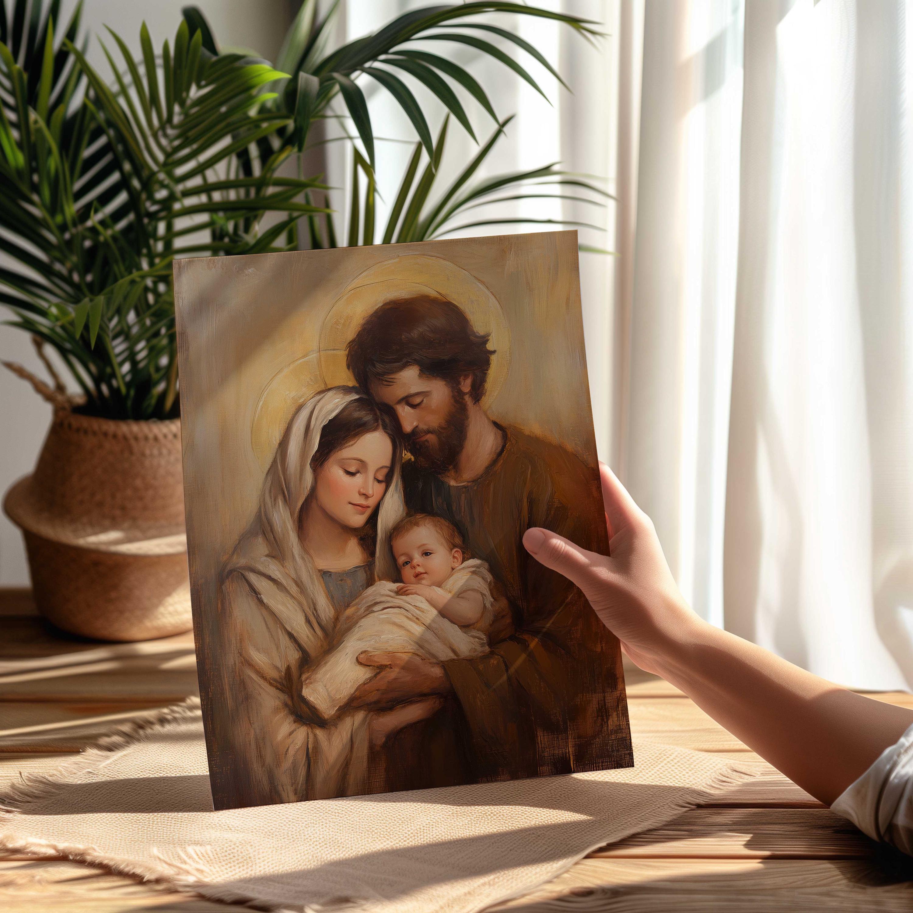 Christian Art, Holy Family, Baby Jesus With Father Joseph and Mother ...