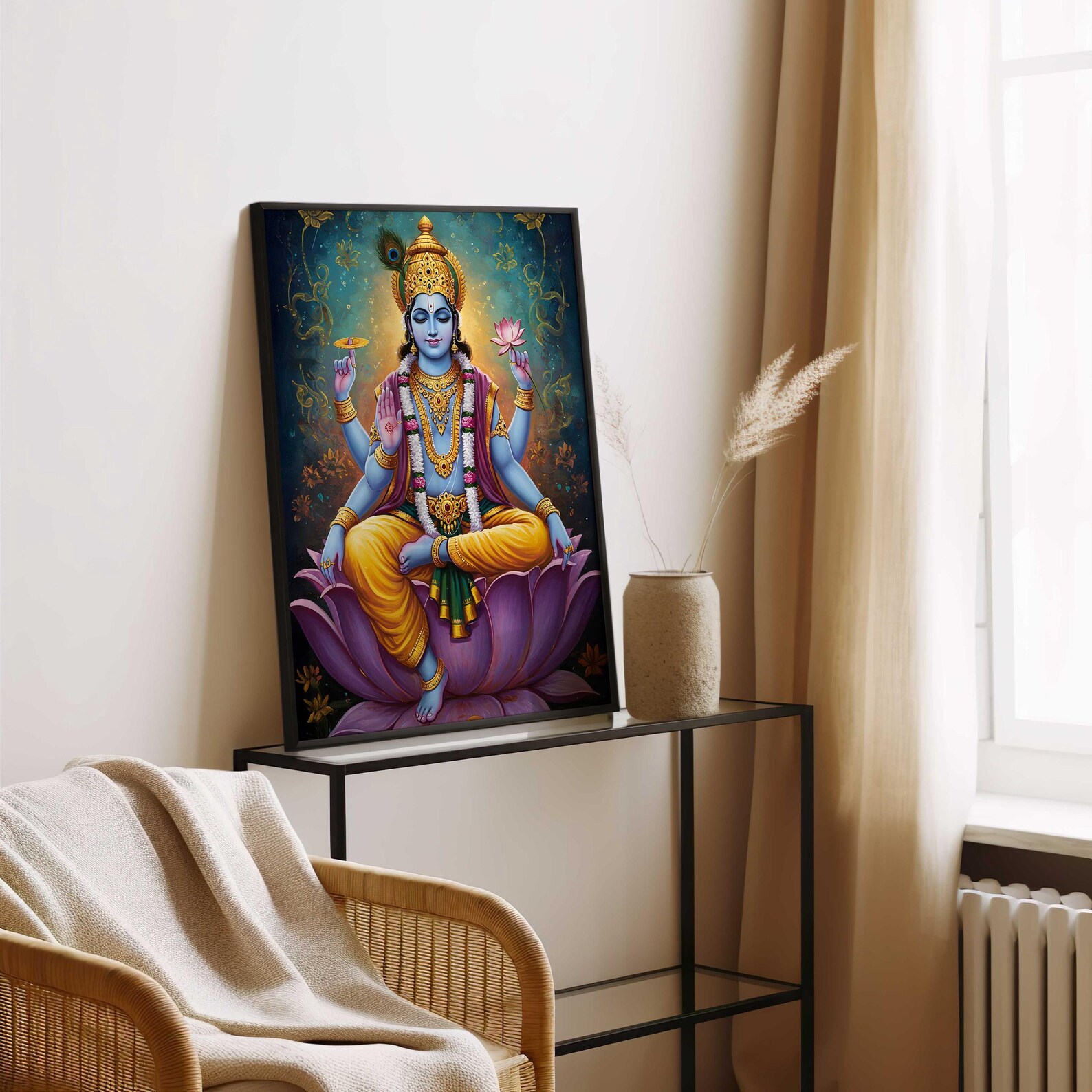 Vishnu Art, Hindu God Wall Art, VISHNU, Indian God, Lord Narayana ...