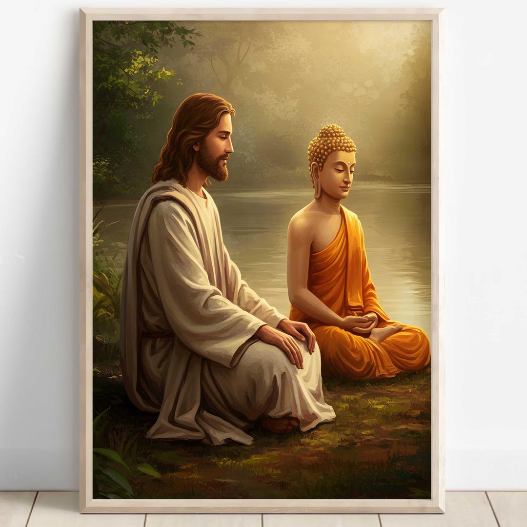 Lord Buddha Meditating With Jesus Christ, Jesus Meditating Along With ...