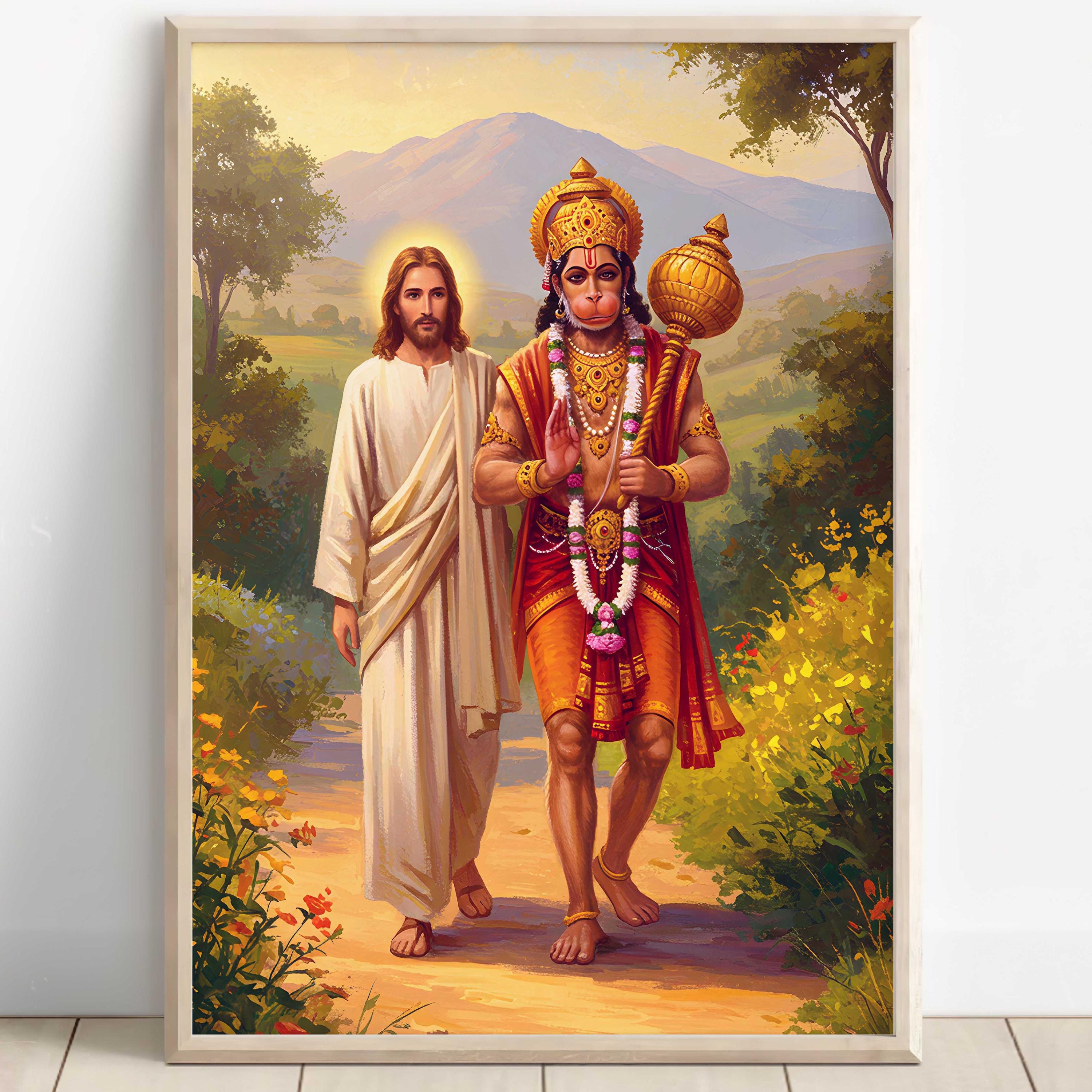Lord Hanuman With Jesus Christ, Jesus Walking Along With Hanuman ...