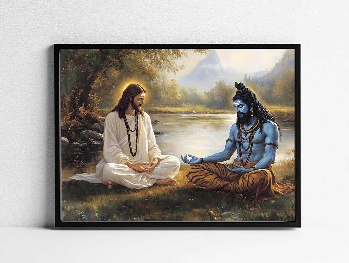 Lord Shiva Meditating With Jesus Christ, Jesus Meditating Along With ...