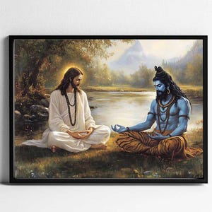 Lord Shiva Meditating With Jesus Christ, Jesus Meditating Along With ...