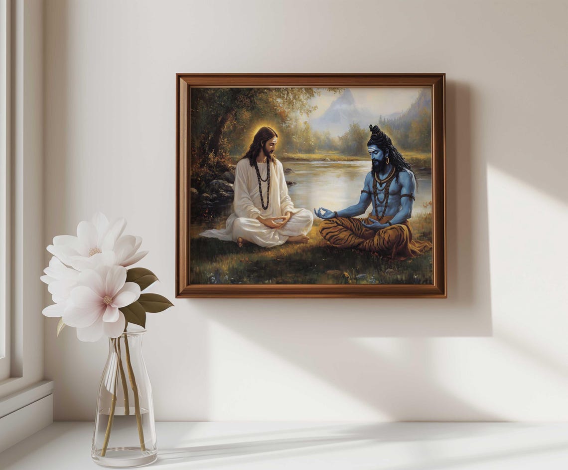 Lord Shiva Meditating With Jesus Christ, Jesus Meditating Along With ...