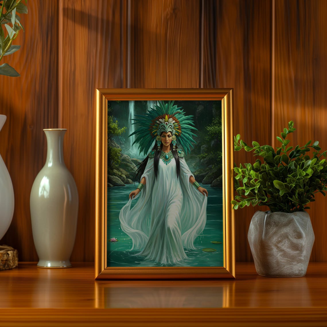 Aztec Wall Art, Chalchiuhtlicue Art, Aztec Goddess of Water Decor ...
