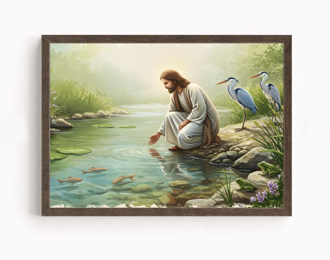 Christian Wall Art, Jesus in Nature, Jesus Christ Near Pond, Bible Art ...