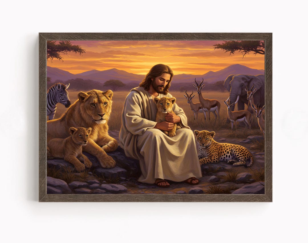 Christian Wall Art, Jesus With Animals, Jesus Christ in Animal Kingdom ...