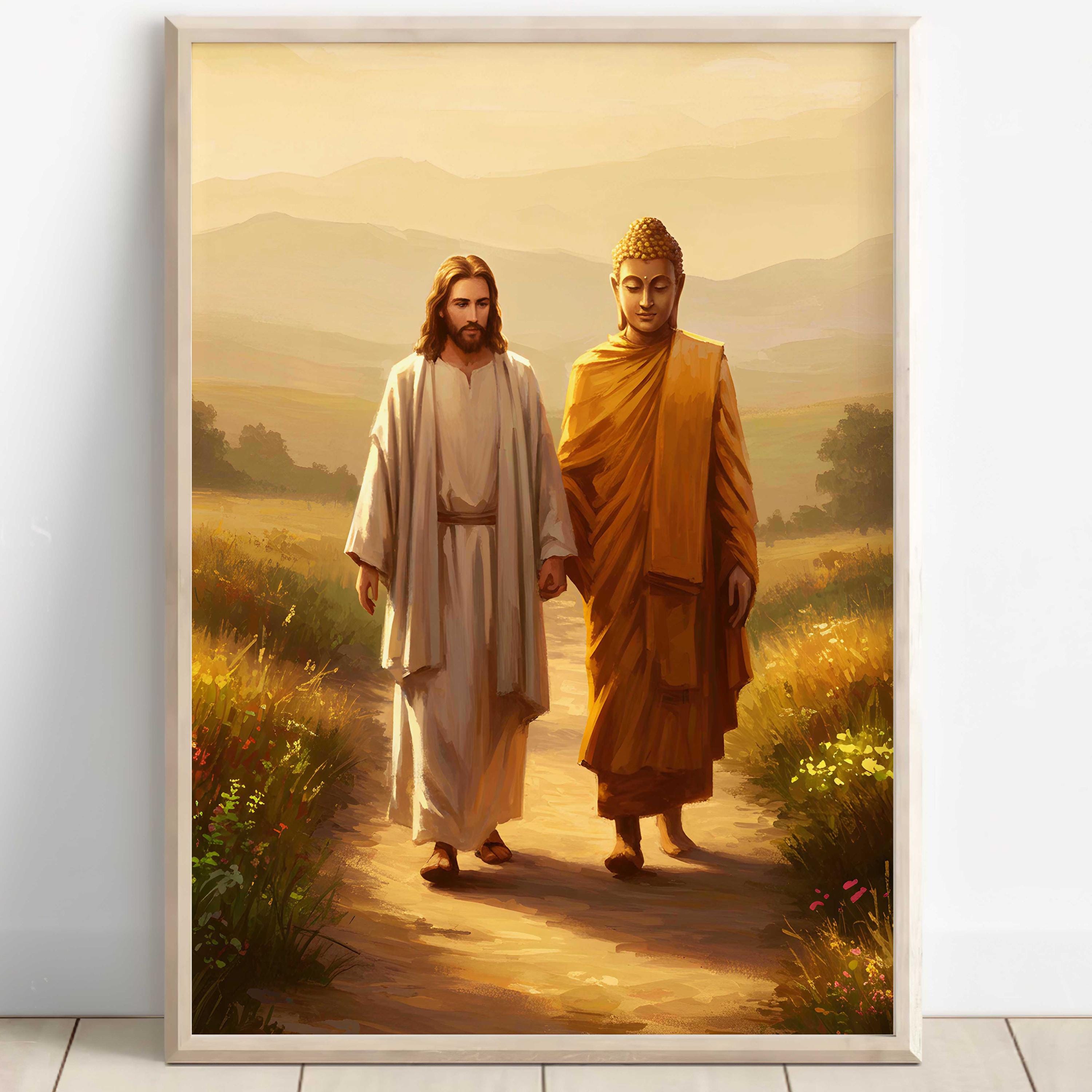 Lord Buddha Walking With Jesus Christ, Jesus Along With Buddha ...