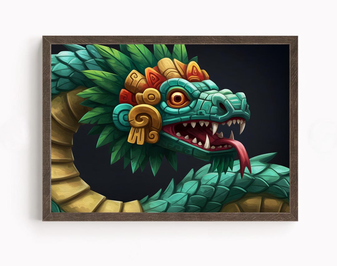 Aztec Wall Art, Quetzalcoatl Art, Aztec Serpent God Decor, Quetzalcóatl ...