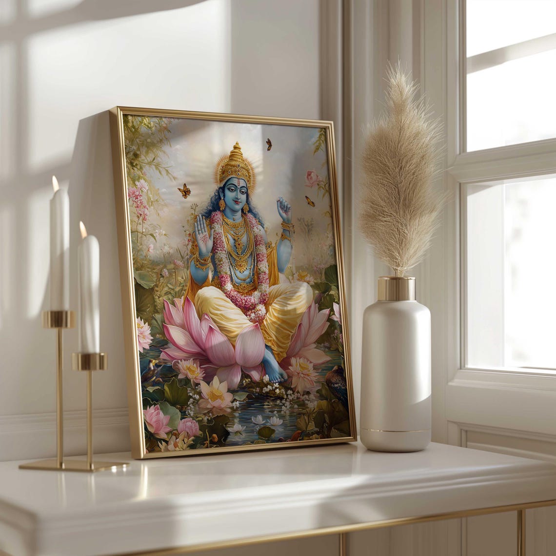 Vishnu Art, Hindu God Wall Art, VISHNU, Indian God, Lord Narayana ...