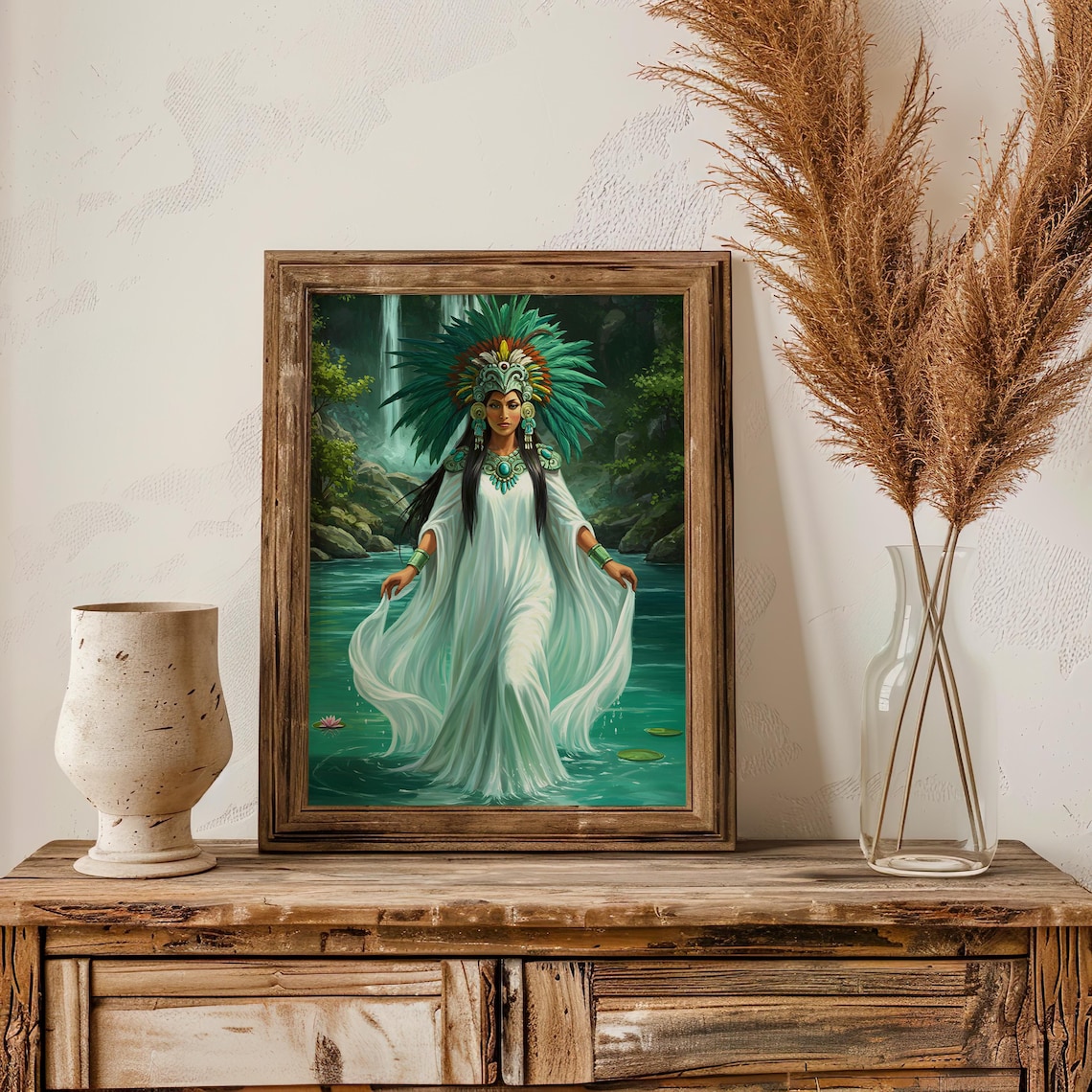 Aztec Wall Art, Chalchiuhtlicue Art, Aztec Goddess of Water Decor ...