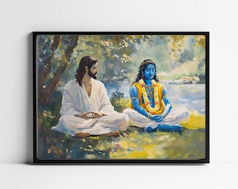 Lord Krishna Meditating With Jesus Christ, Jesus Along With Krishna ...