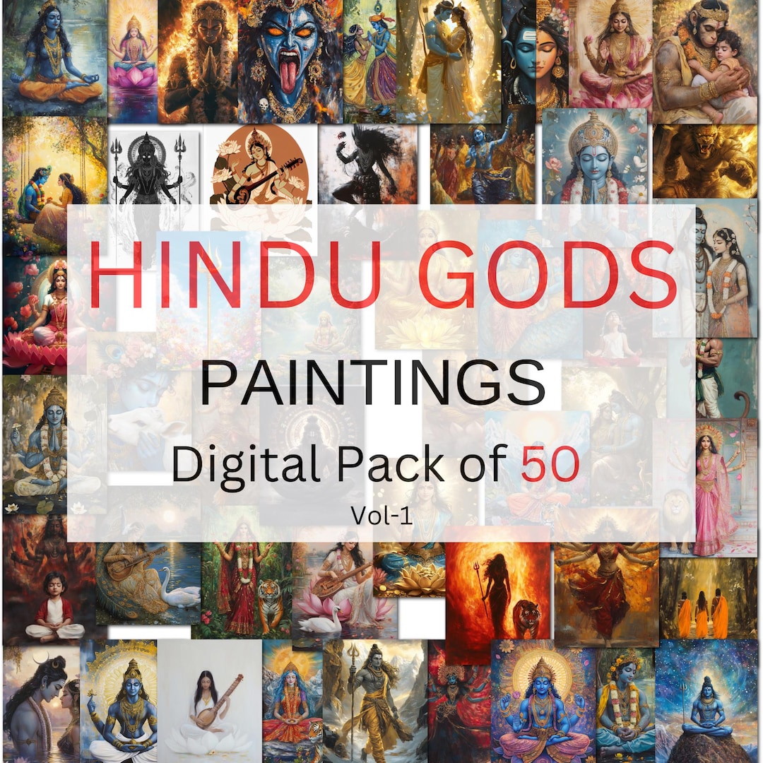 50 Hindu Gods Paintings Digital Pack Vol 1, Lakshmi, Saraswati, Krishna ...