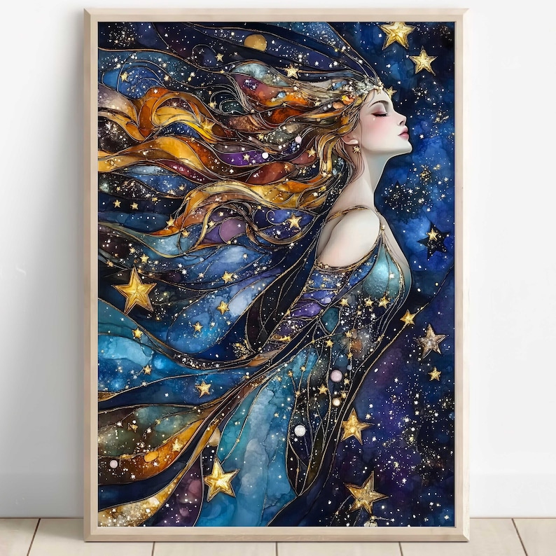 Asteria Wall Art, Greek Goddess of Stars, Art Nouveau Decor, Mythology ...