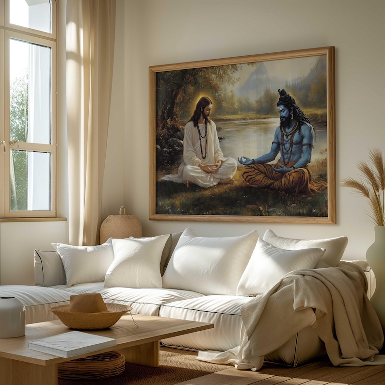 Lord Shiva Meditating With Jesus Christ, Jesus Meditating Along With ...