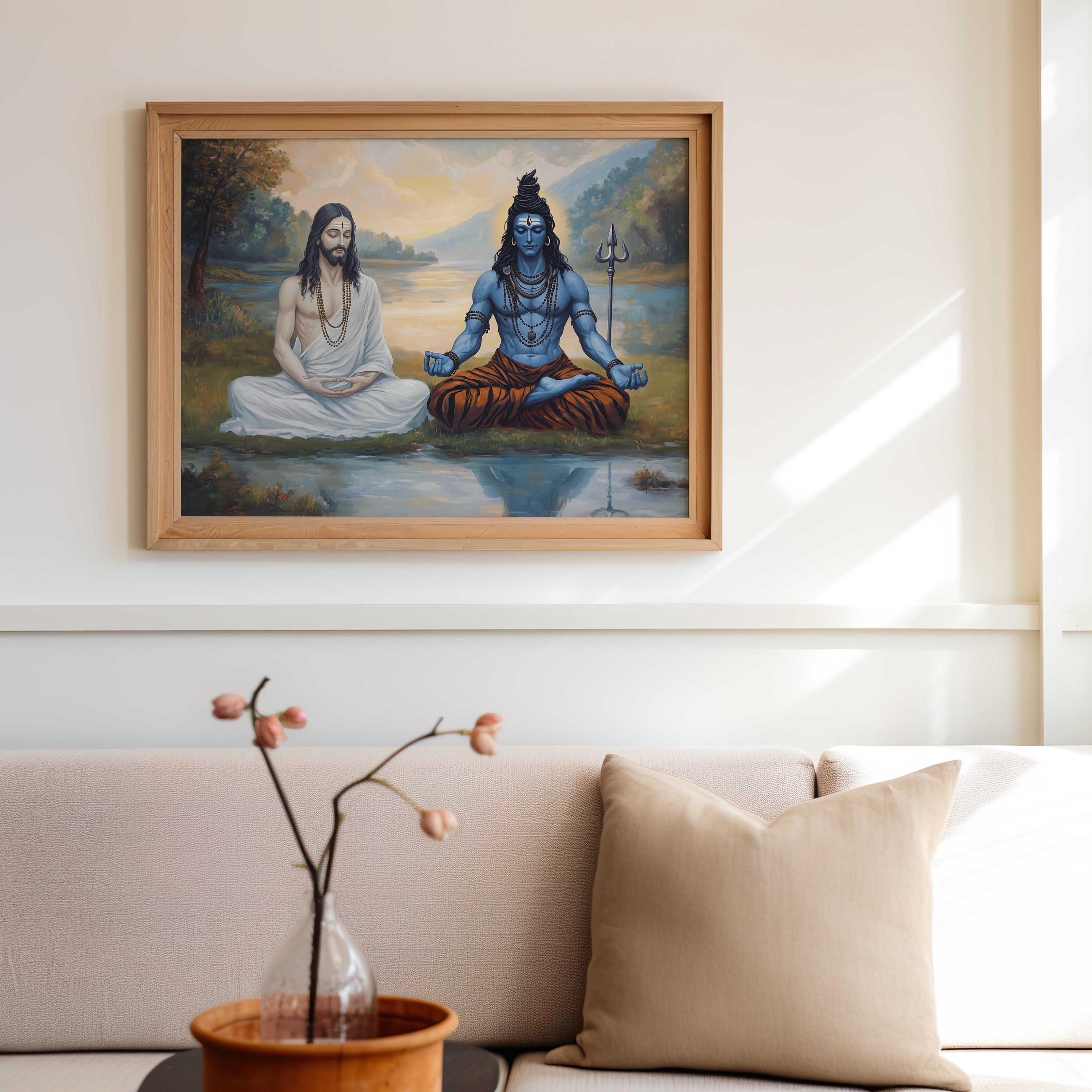 Lord Shiva Meditating With Jesus Christ, Jesus Meditating Along With ...