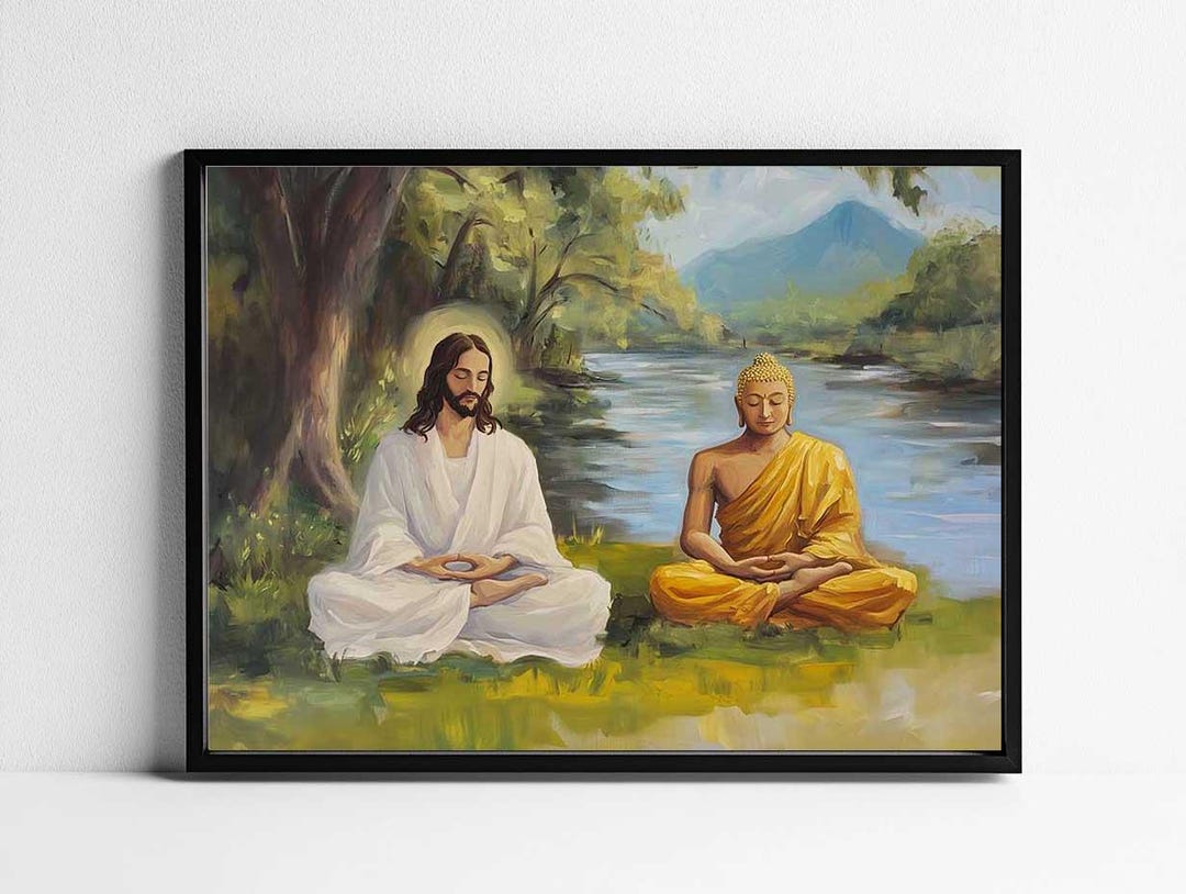 Lord Buddha Meditating With Jesus Christ, Jesus Meditating Along With ...