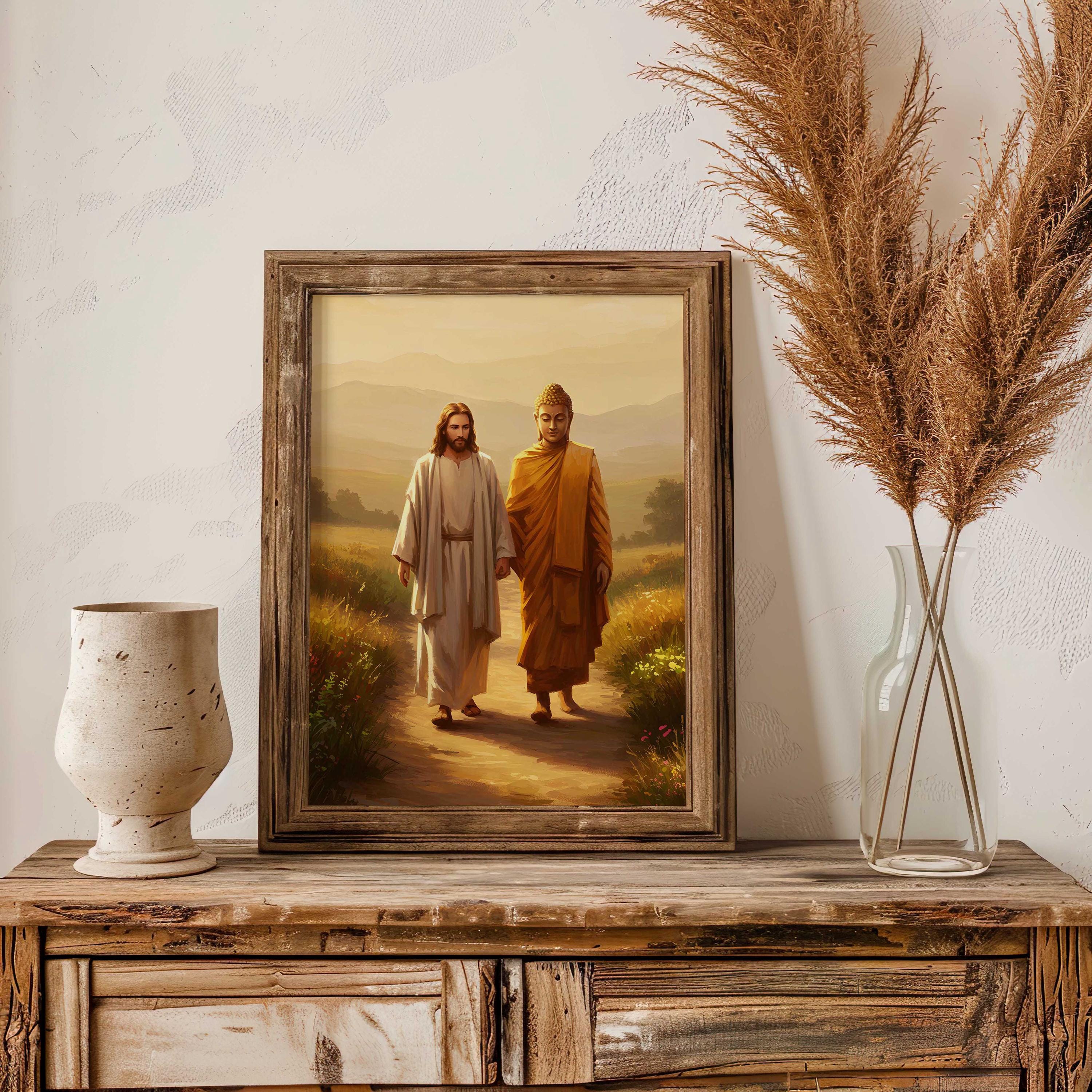 Lord Buddha Walking With Jesus Christ, Jesus Along With Buddha ...