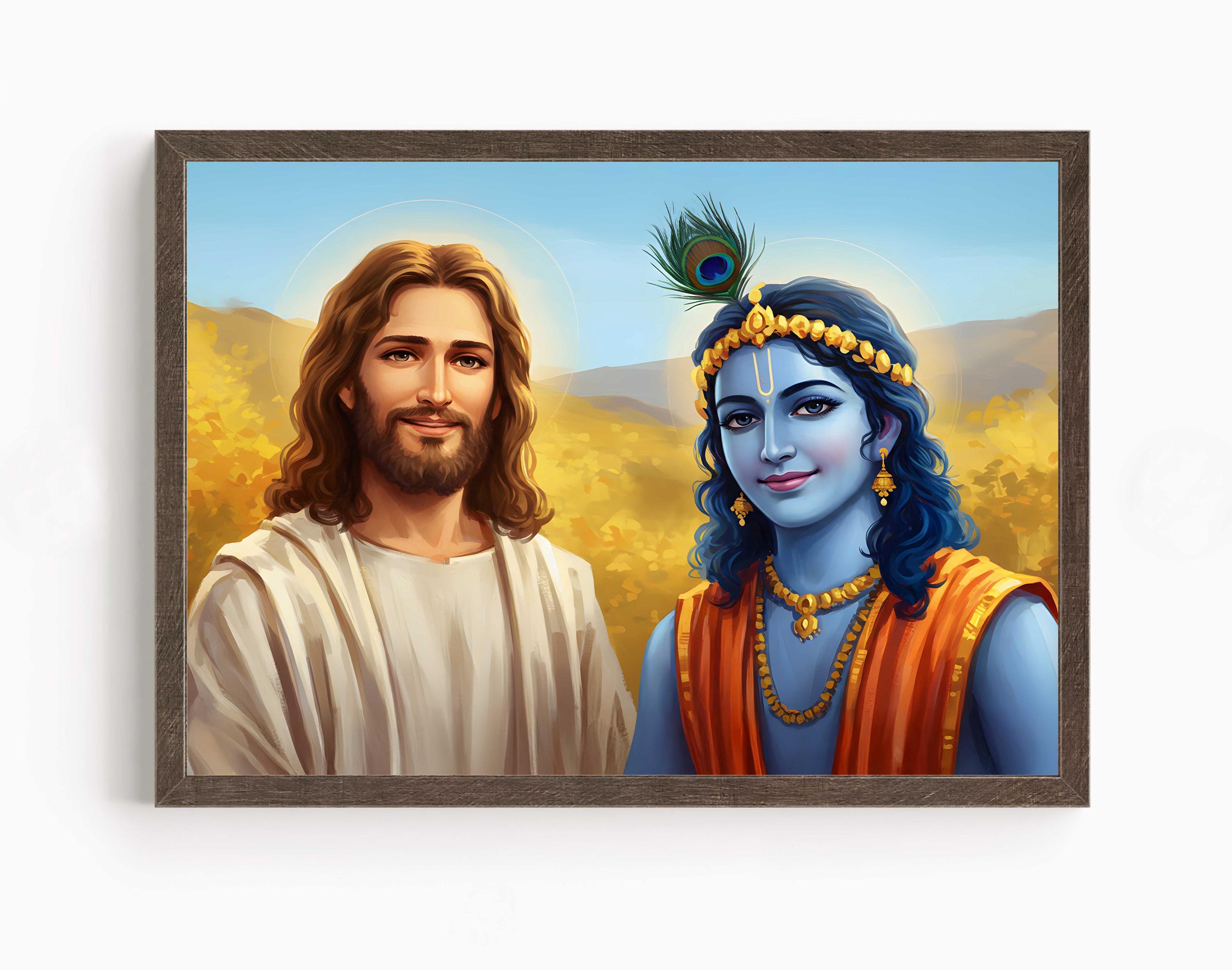 Lord Krishna Meets With Jesus Christ, Jesus and Krishna Portrait, Jesus ...