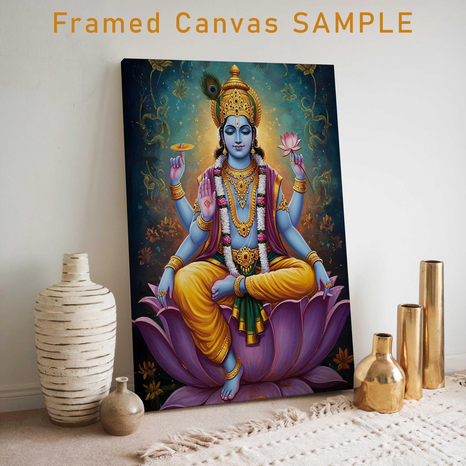 Vishnu Art, Hindu God Wall Art, VISHNU, Indian God, Lord Narayana ...