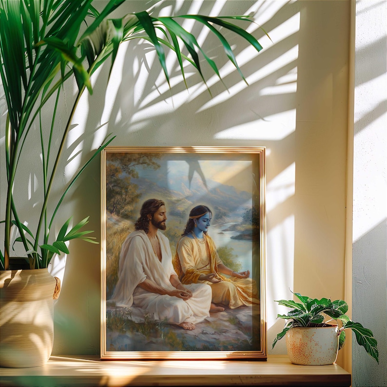 Lord Krishna Meditating With Jesus Christ, Jesus Meditating Along With ...