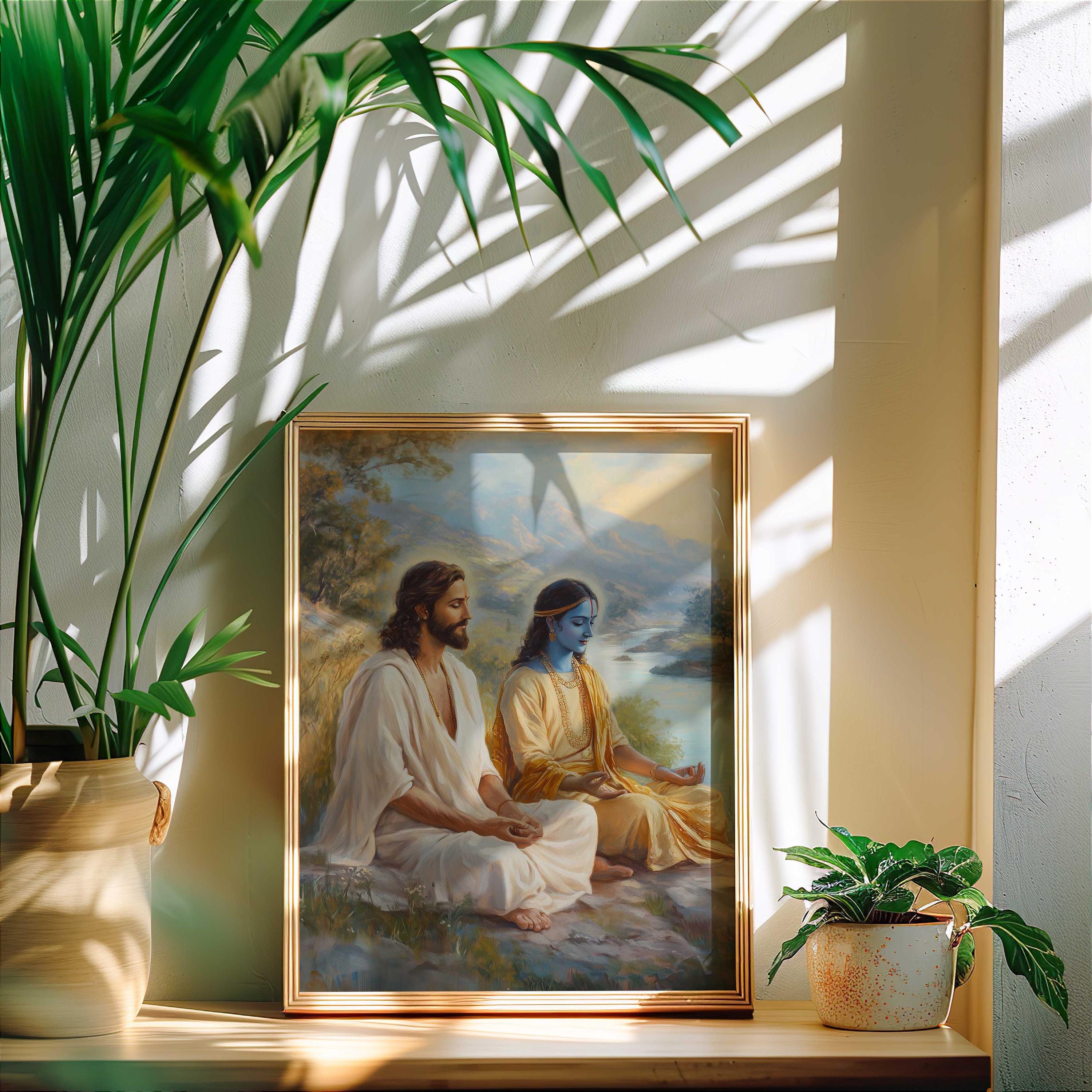Lord Krishna Meditating With Jesus Christ, Jesus Meditating Along With ...