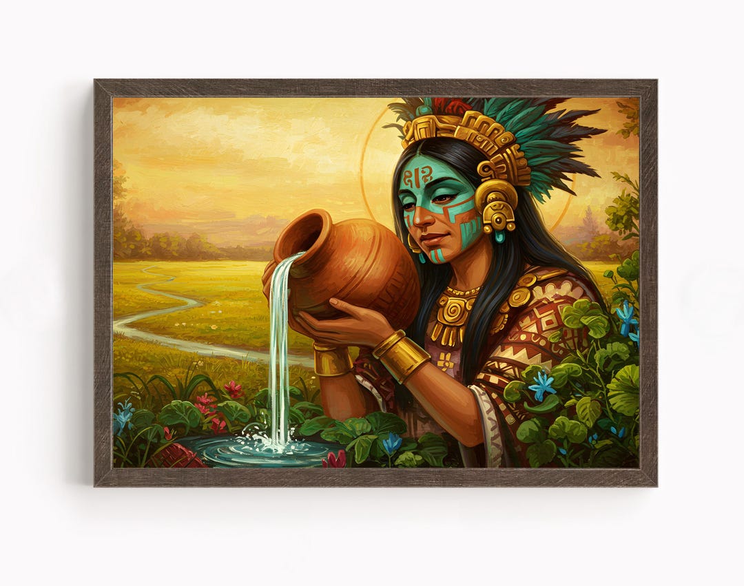 Aztec Wall Art, Chalchiuhtlicue Art, Aztec Goddess of Water Decor ...