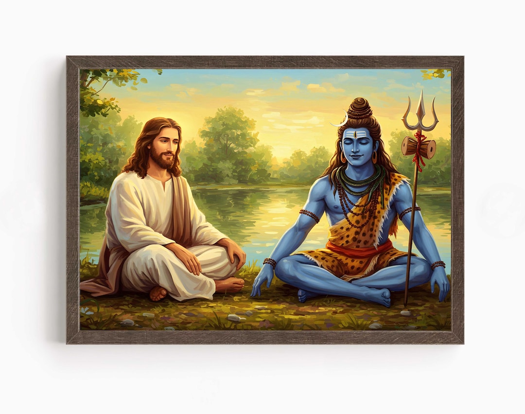 Lord Shiva Meditating With Jesus Christ, Jesus Meditating Along With ...