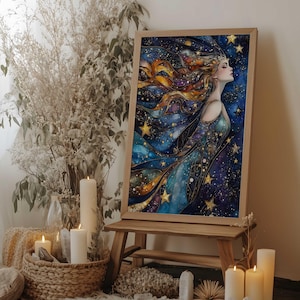 Asteria Wall Art, Greek Goddess of Stars, Art Nouveau Decor, Mythology ...