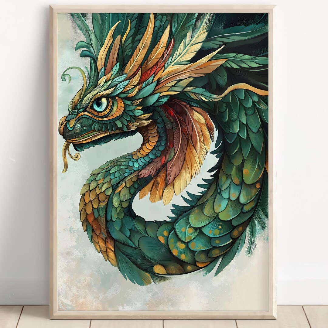 Aztec Wall Art, Quetzalcoatl Art, Aztec Serpent God Decor, Quetzalcóatl ...