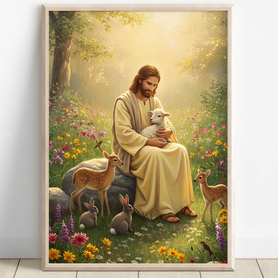 Christian Wall Art, Jesus With Animals, Jesus Christ in Jungle, Jesus ...