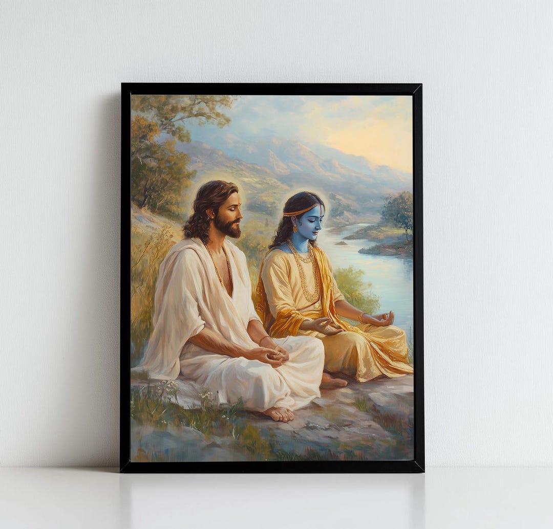 Lord Krishna Meditating With Jesus Christ, Jesus Meditating Along With ...