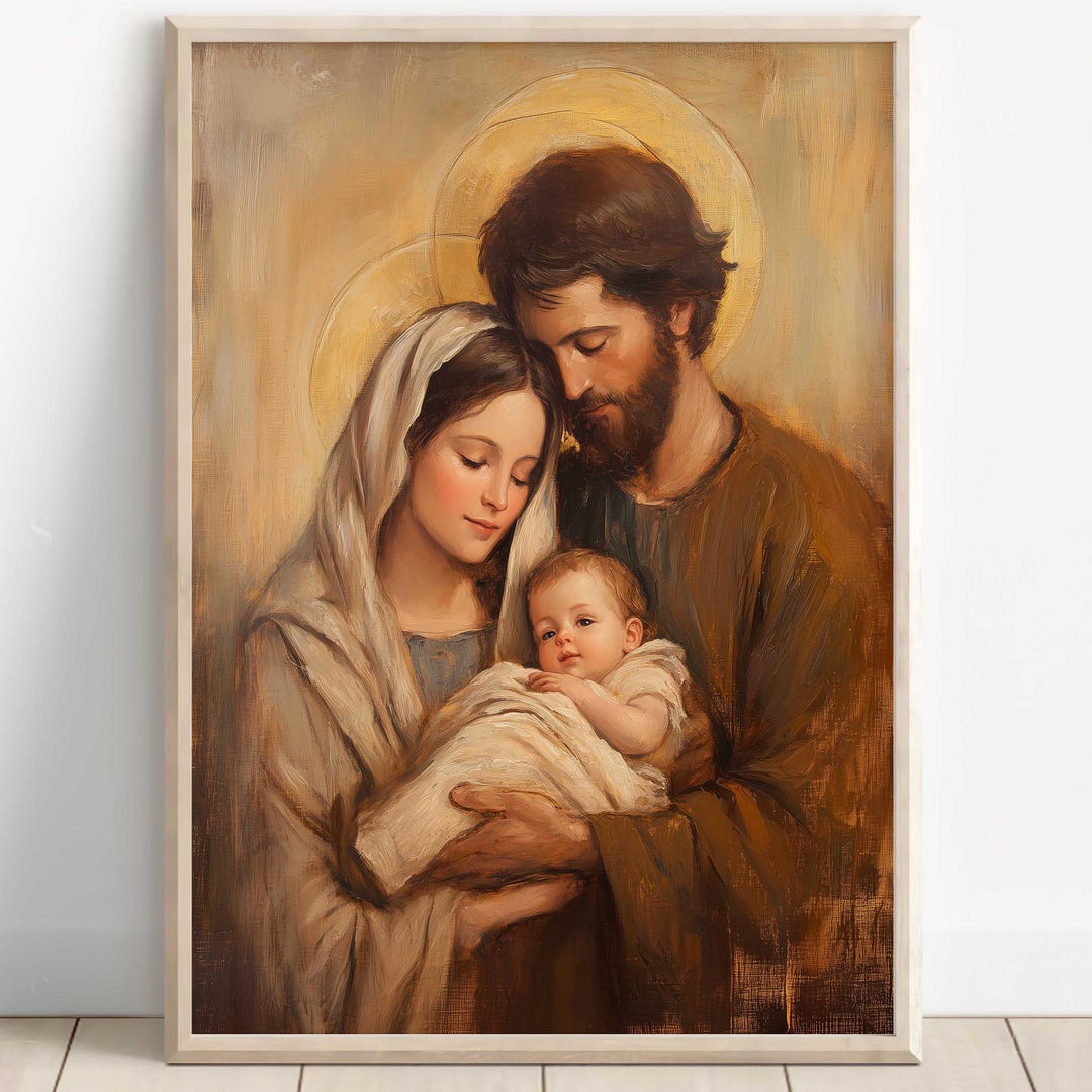 Christian Art, Holy Family, Baby Jesus With Father Joseph and Mother ...