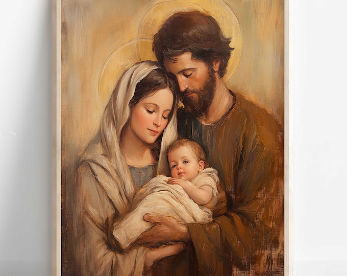 Christian Art, Holy Family, Baby Jesus With Father Joseph and Mother ...