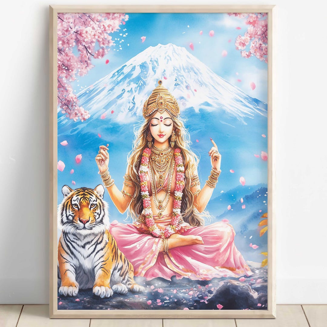 Durga Meditating at Mount Fuji, Goddess Durga, Hindu Goddess, Durga Art ...