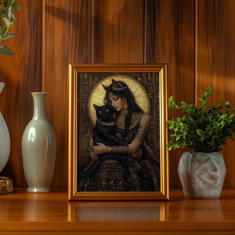 Egyptian Goddess Bastet Print, Bastet Cat Goddess Wall Art, Ancient ...