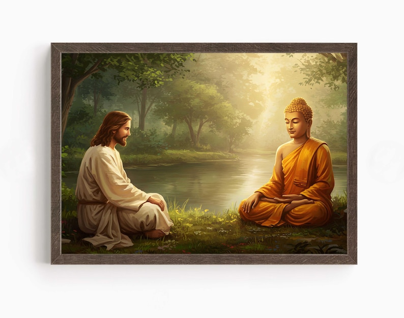 Lord Buddha Meditating With Jesus Christ, Jesus Meditating Along With ...