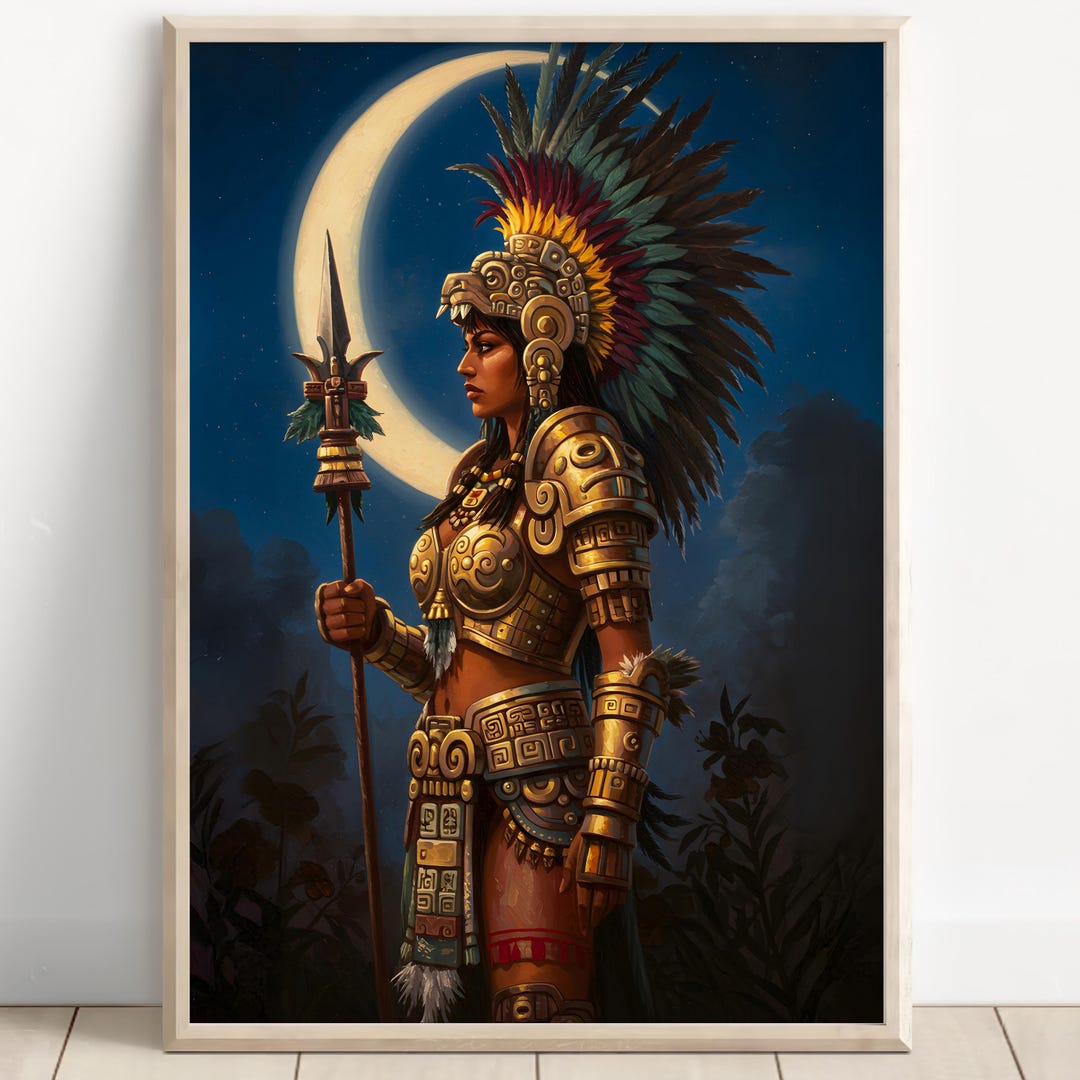 Aztec Wall Art, Coyolxauhqui Art, Aztec Moon Goddess Decor, Aztec ...