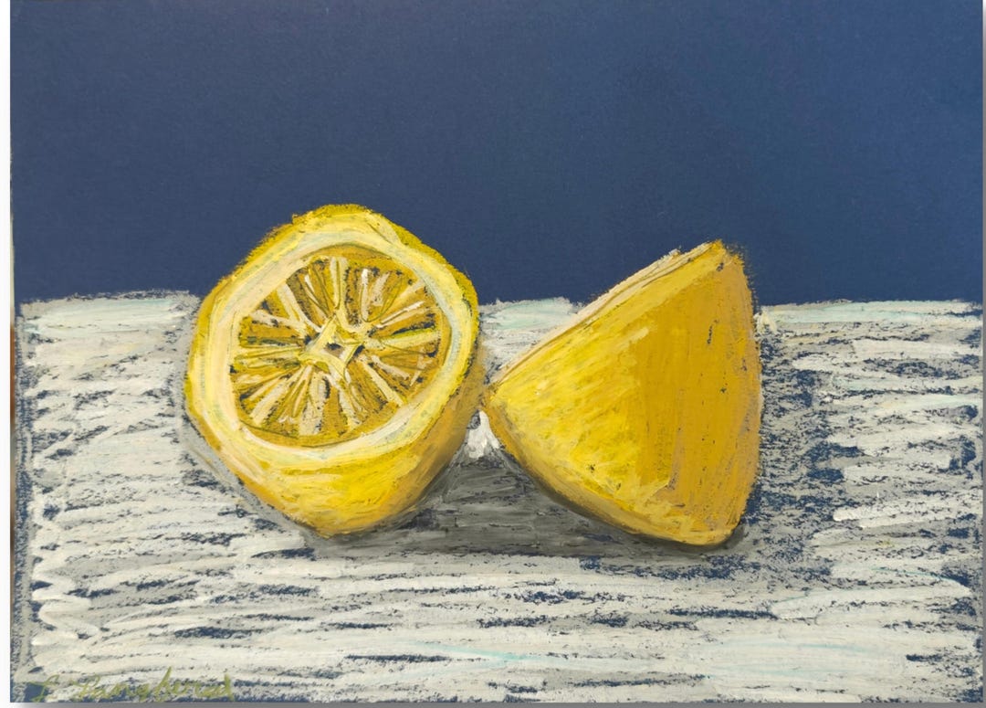 Oil Pastel Drawing - Lemon Cut in Half | 7.5x10 Inches | Vibrant Citrus ...