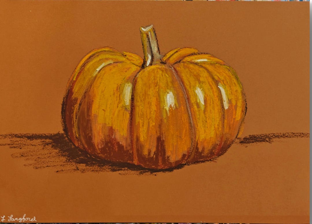 Original Oil Pastel Pumpkin Drawing – 7.2x10 in Autumn Still Life on ...